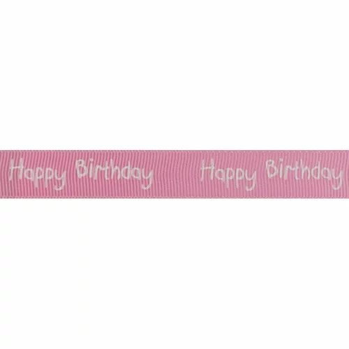 Ribbon 15mm Happy Birthday Pink | SugarCraftShop, Glasgow