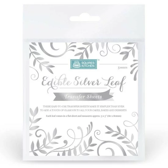 Edible Silver Leaf Transfer Sheets 8cm x5 | SugarCraftShop, Glasgow